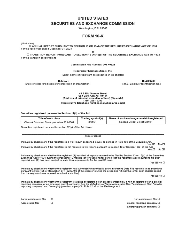 Nasdaq RXRX 2023 | PDF | Clinical Trial | Securities (Finance)