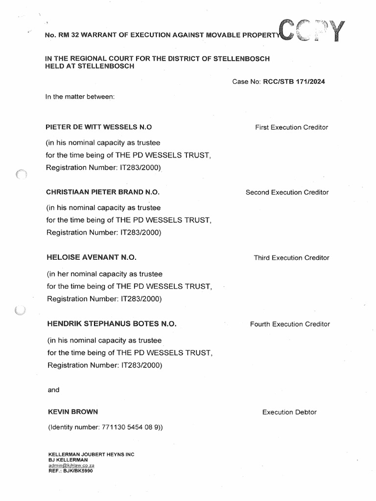 Warrant of Execution (RCC-STB171-2024) | PDF
