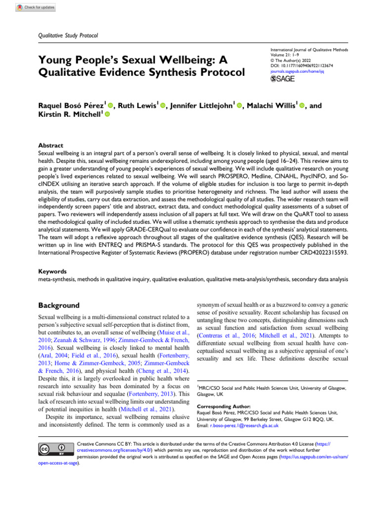Boso Perez Et Al 2022 Young People s Sexual Wellbeing a Qualitative Evidence Synthesis Protocol ...