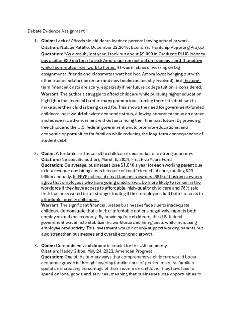 Debate Evidence Assignment 1 | PDF | Child Care | Economic Growth