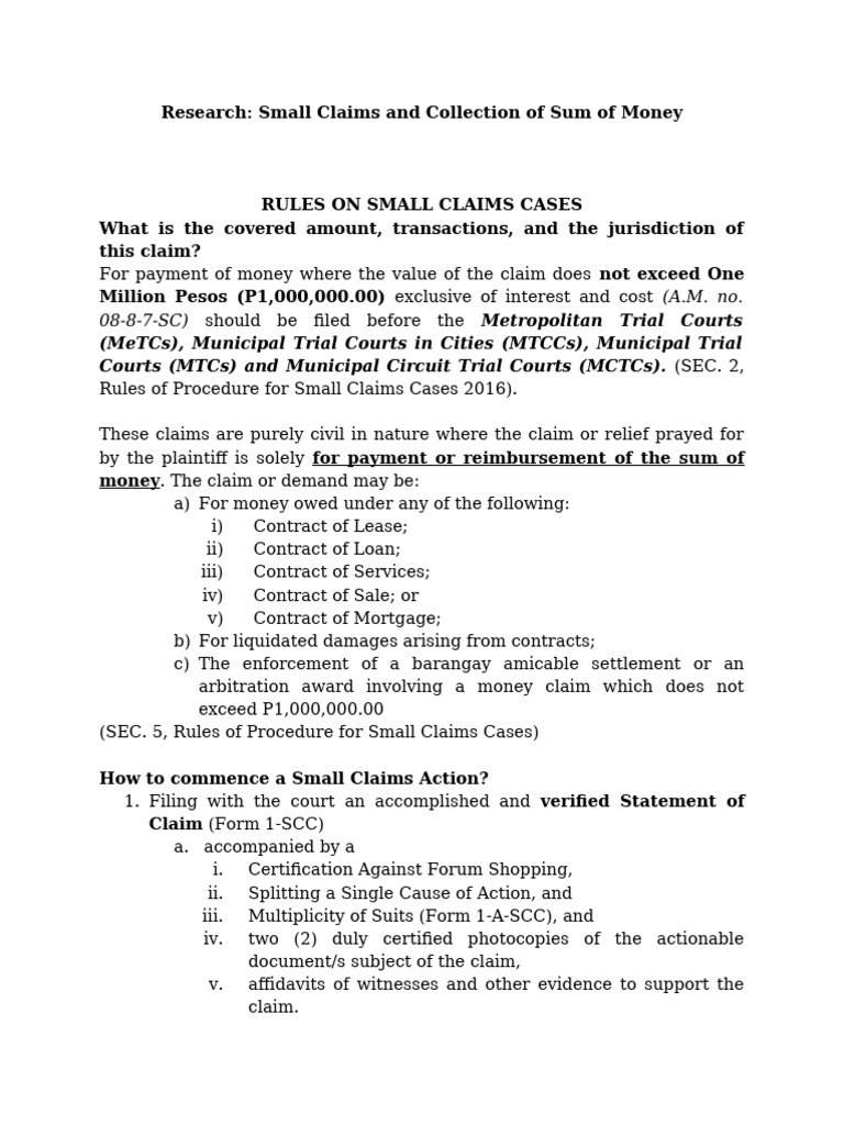 Small Claims and Money Collection Guide | PDF | Lawsuit | Complaint