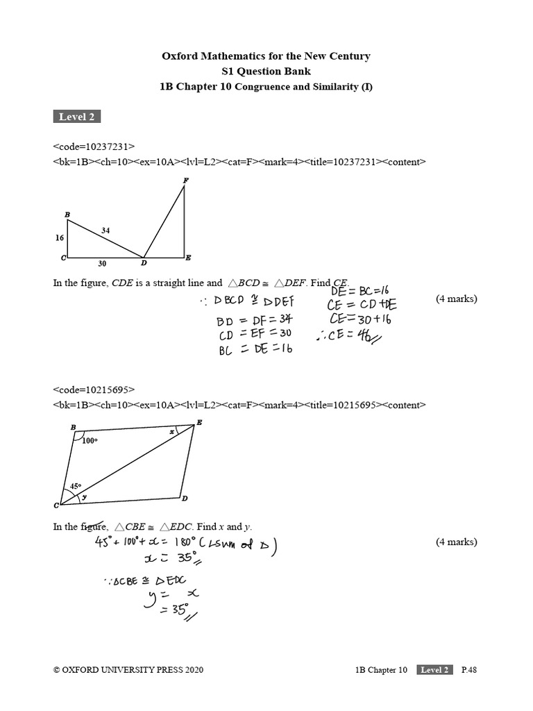 Congruence and Similarity Exercises | PDF | Euclid | Euclidean Plane ...
