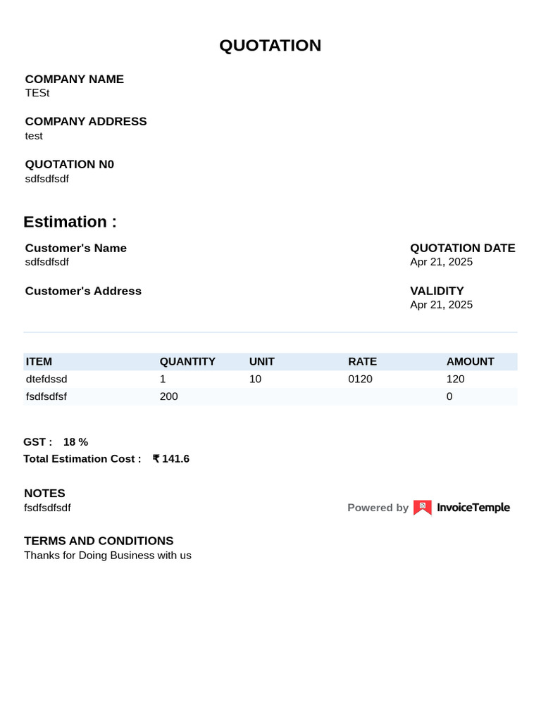 Quotation Generator | PDF