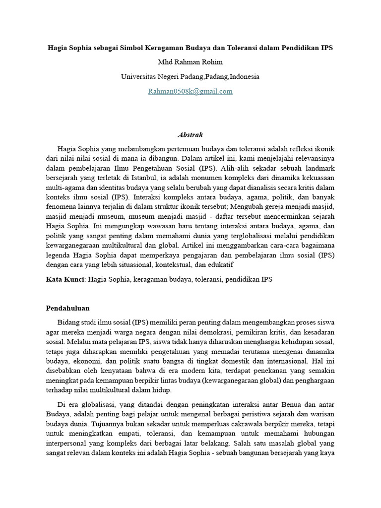 Hagia Sophia: Simbol Toleransi Budaya IPS | PDF