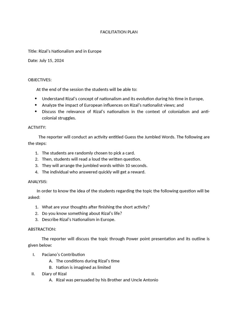 Facilitation Plan Group 4 | PDF