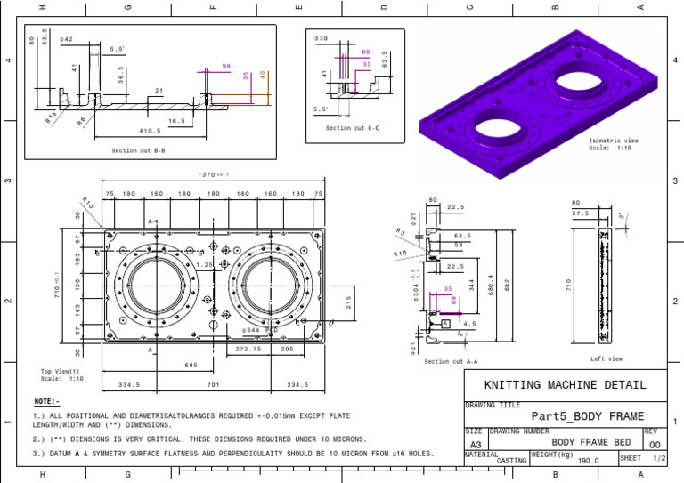 Knitting Machine Body Frame Drawing | PDF