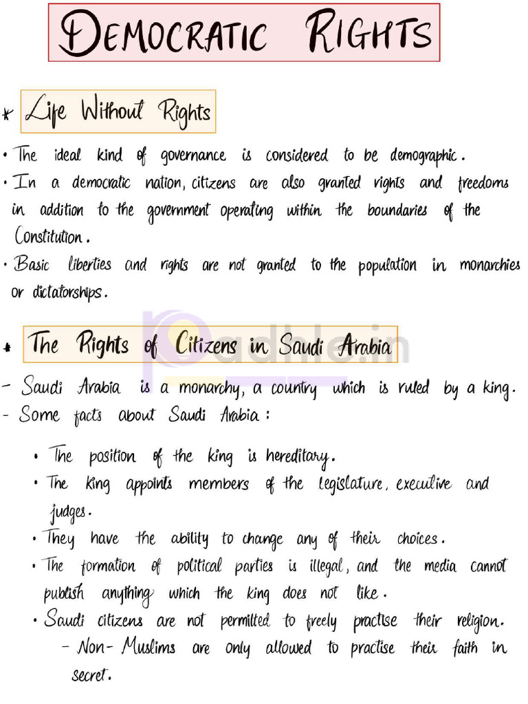 Democratic Rights - Class 9 Notes Padhle | PDF