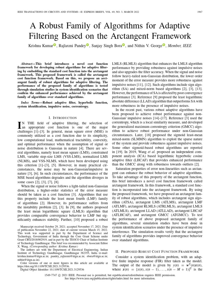 A Robust Family of Algorithms For Adaptive Filtering Based On The ...