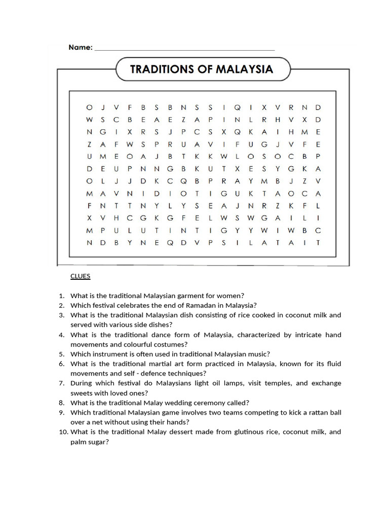 Traditional Malaysian Culture Quiz | PDF
