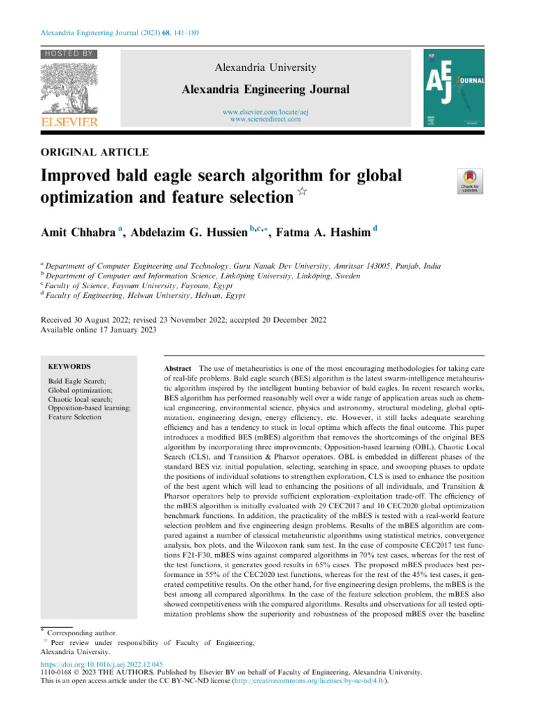 Improved Bald Eagle Search Algorithm For Global Optimization and Feature Selection Q | PDF ...