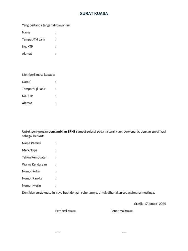Surat Kuasa Kosong | PDF