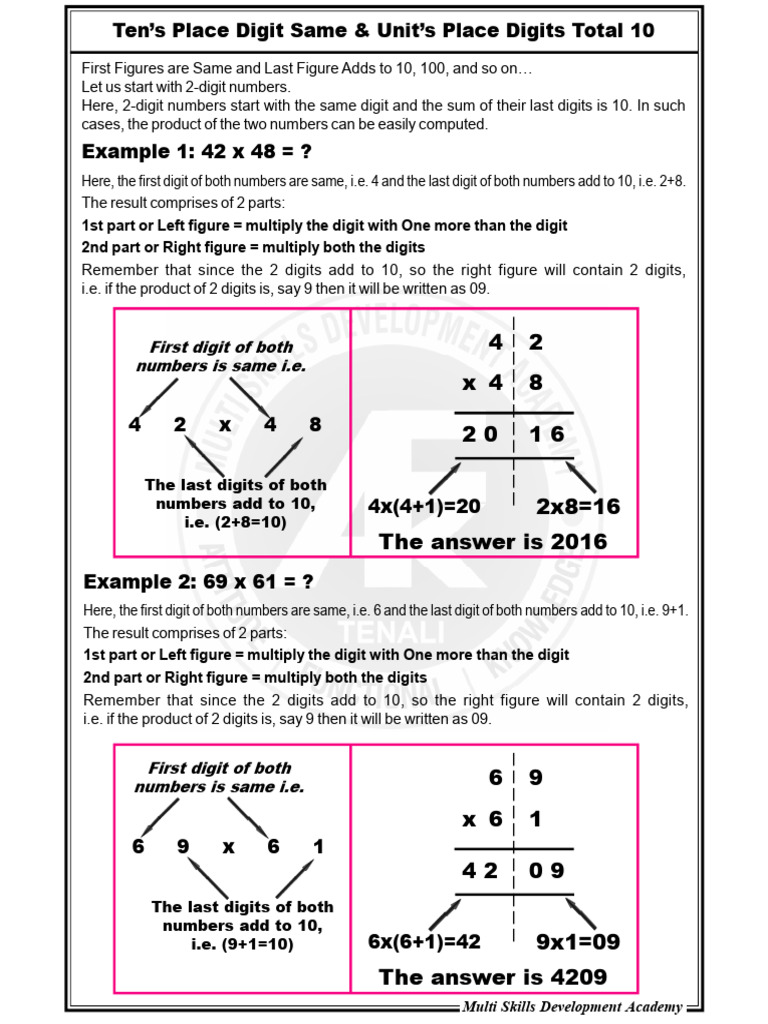 Sum of Unit Digits Is 10 | PDF | Mathematics | Arithmetic