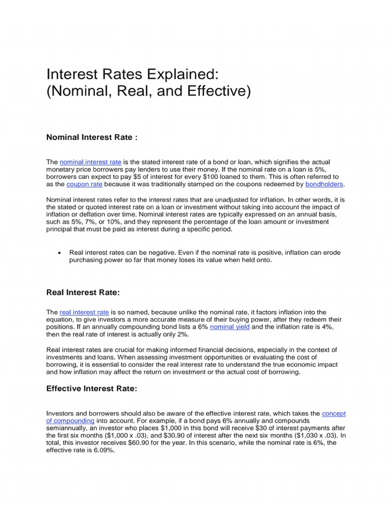 Types of Interest rate & its applcation(Nominal, Real, Effective) | PDF