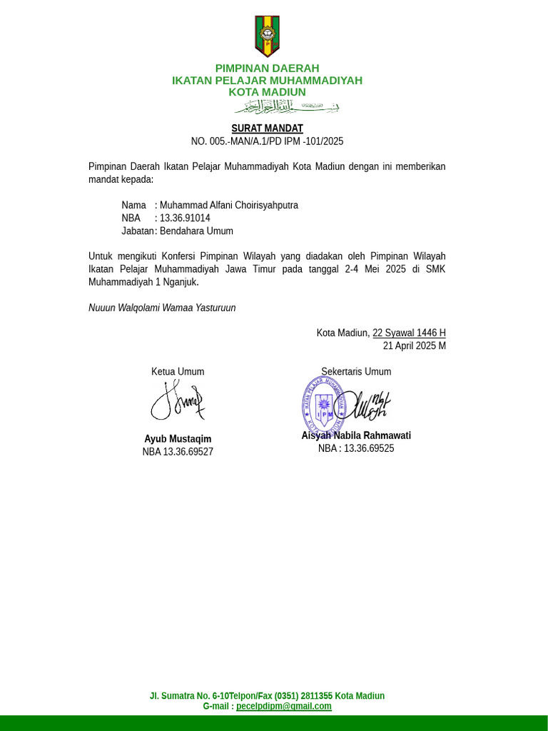 SURAT MANDAT MUHAMMAD ALFANI | PDF