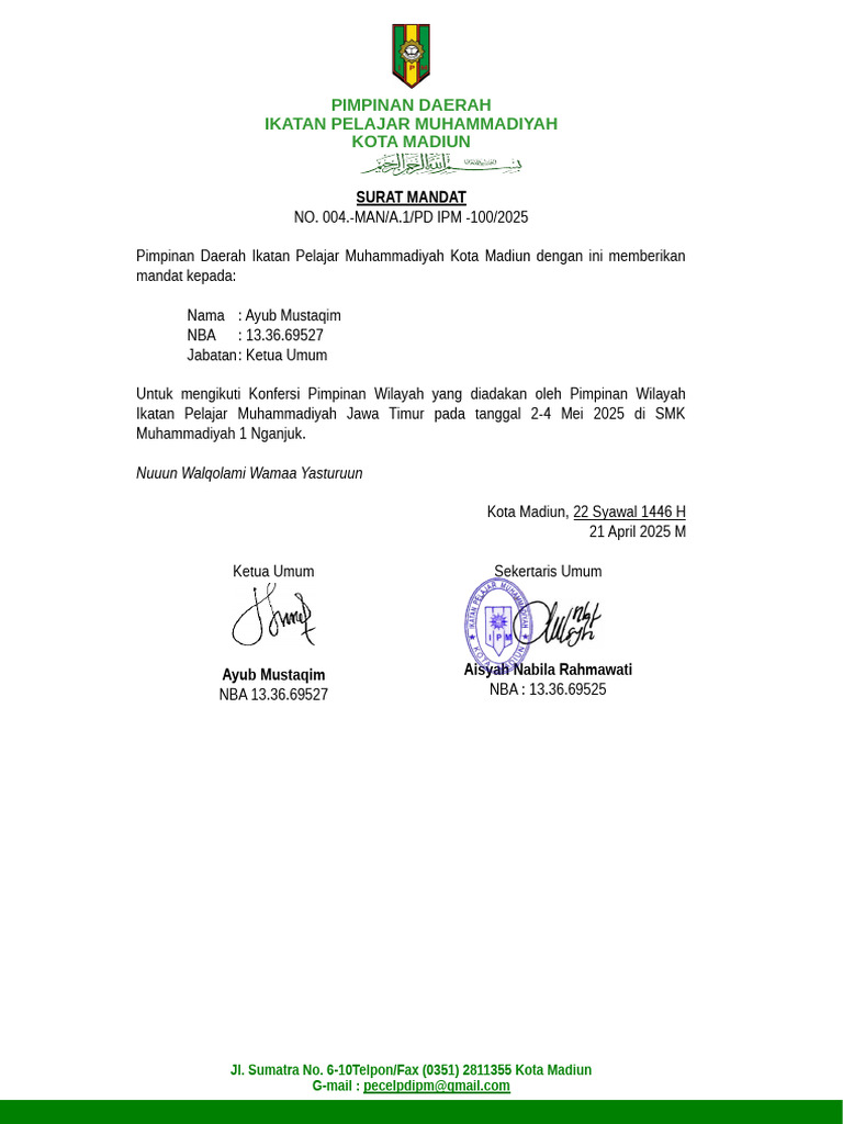 Mandat Pimpinan IPM Madiun 2025 | PDF
