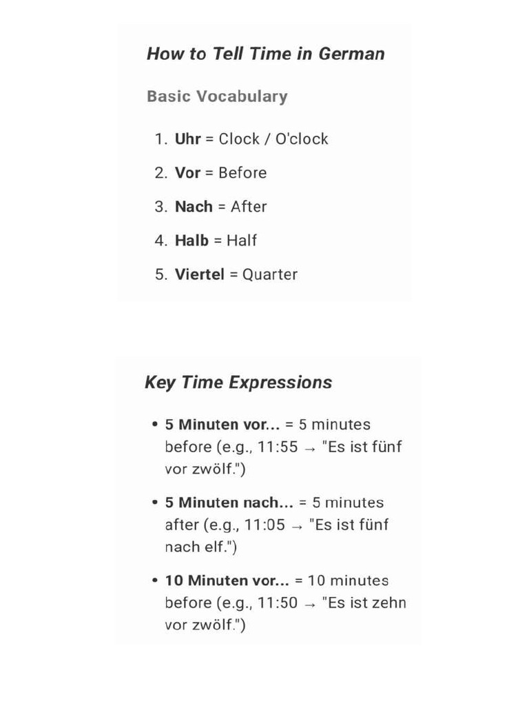 How To Tell Time in German | PDF