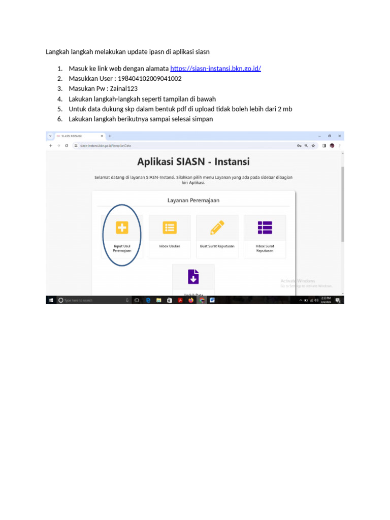 Langkah Langkah Melakukan Update Ipasn Di Aplikasi Siasn | PDF