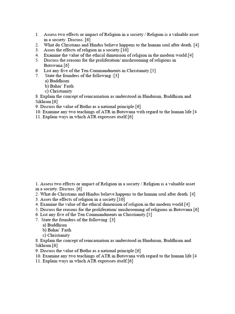 Assess Two Effects or Impact of Religion in A Soci | PDF