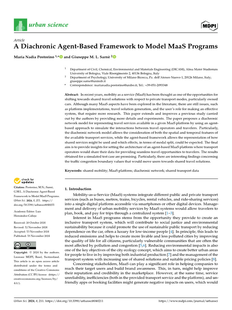 A Diachronic Agent-Based Framework To Model MaaS Programs | PDF | Agent ...