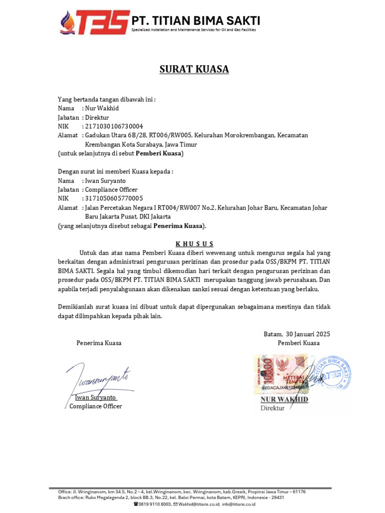 SURAT KUASA BKPM PT TBS | PDF