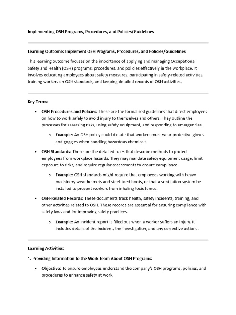 chater 8 Implementing OSH Programs | PDF | Occupational Safety And ...