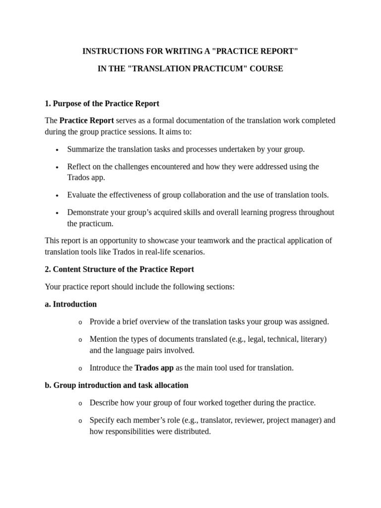 Practice Report - Instruction | PDF | Translations