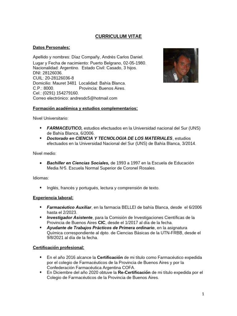 Nuevo CV | PDF | Farmacéutico | Farmacia