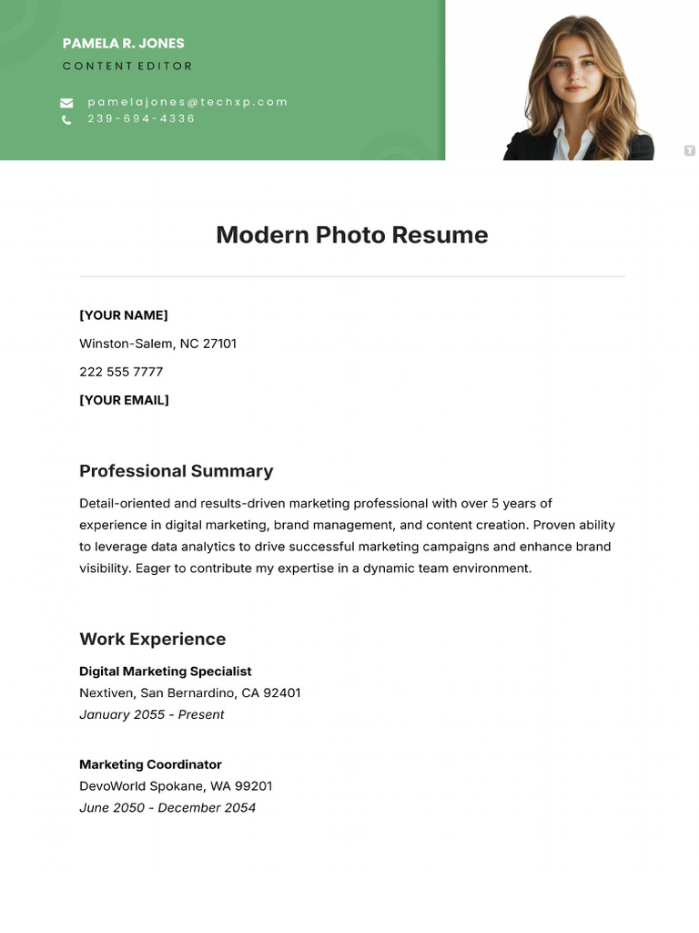 Modern Photo Resume Template | PDF