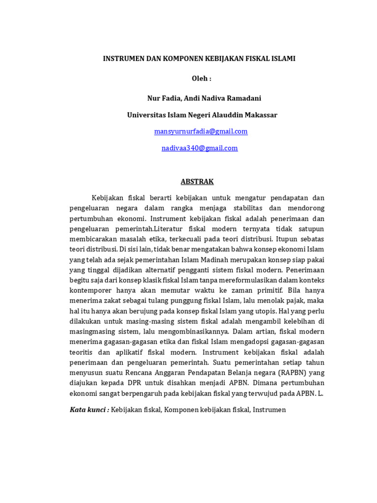 Instrumen Dan Komponen Kebijakan Fiskal | PDF