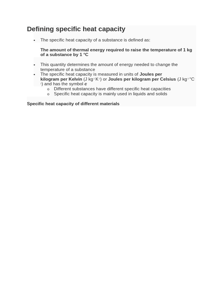 Defining Specific Heat Capacity | PDF | Gases | Latent Heat