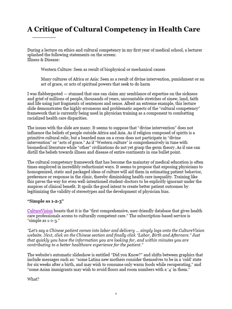 Critique of Cultural Competency in Healthcare | PDF | Health Equity ...