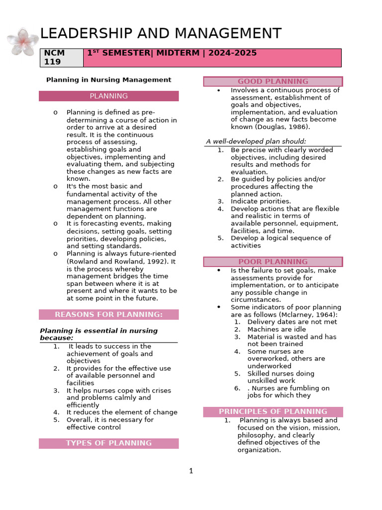 Planning in Nursing Management Essentials | PDF | Planning | Budget
