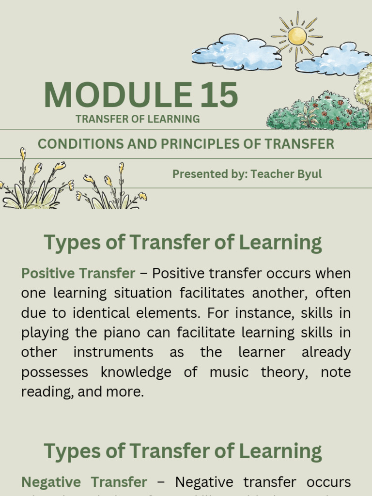 Types of Transfer of Learning Explained | PDF