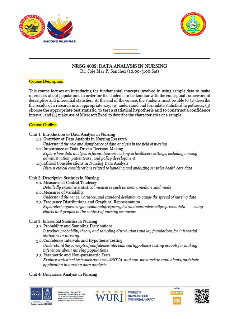 Nursing Statistics Course Overview | PDF | Statistics | Regression Analysis