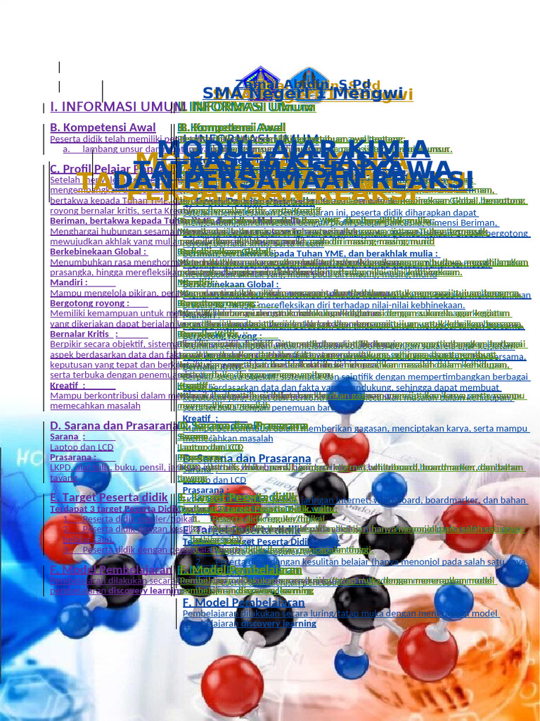 Modul Kimia Fase E Kelas X TH 24 - E10.4 Rumus Kimia Dan Persamaan Reaksi | PDF