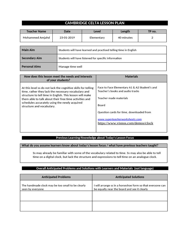 lesson plan Cover sheet | PDF
