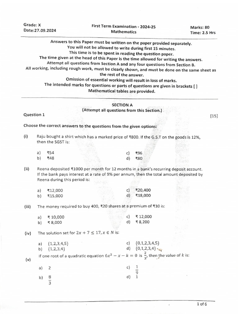 ICSE Math grade 10 | PDF