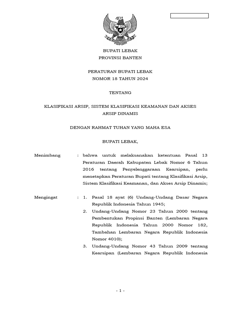 Perbub Nomor 18 Tahun 2024 Tentang Klasifikasi Dan SKKAD | PDF