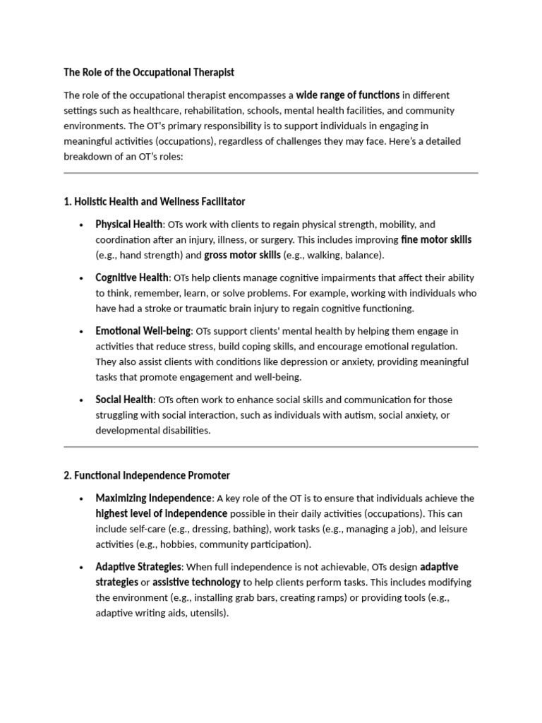 Occupational Therapist Roles Explained | PDF | Occupational Therapy ...