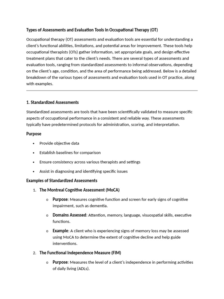 OT Assessment Tools Overview | PDF | Child Development | Occupational ...