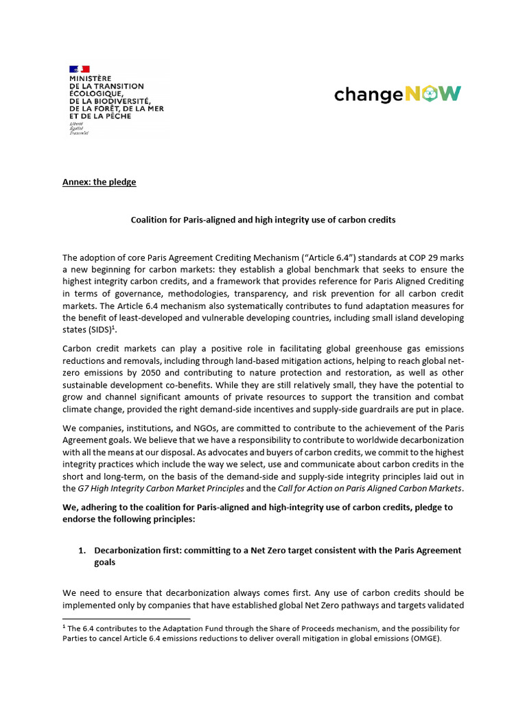 High Integrity Carbon Credit Pledge | PDF | Climate Change Mitigation ...