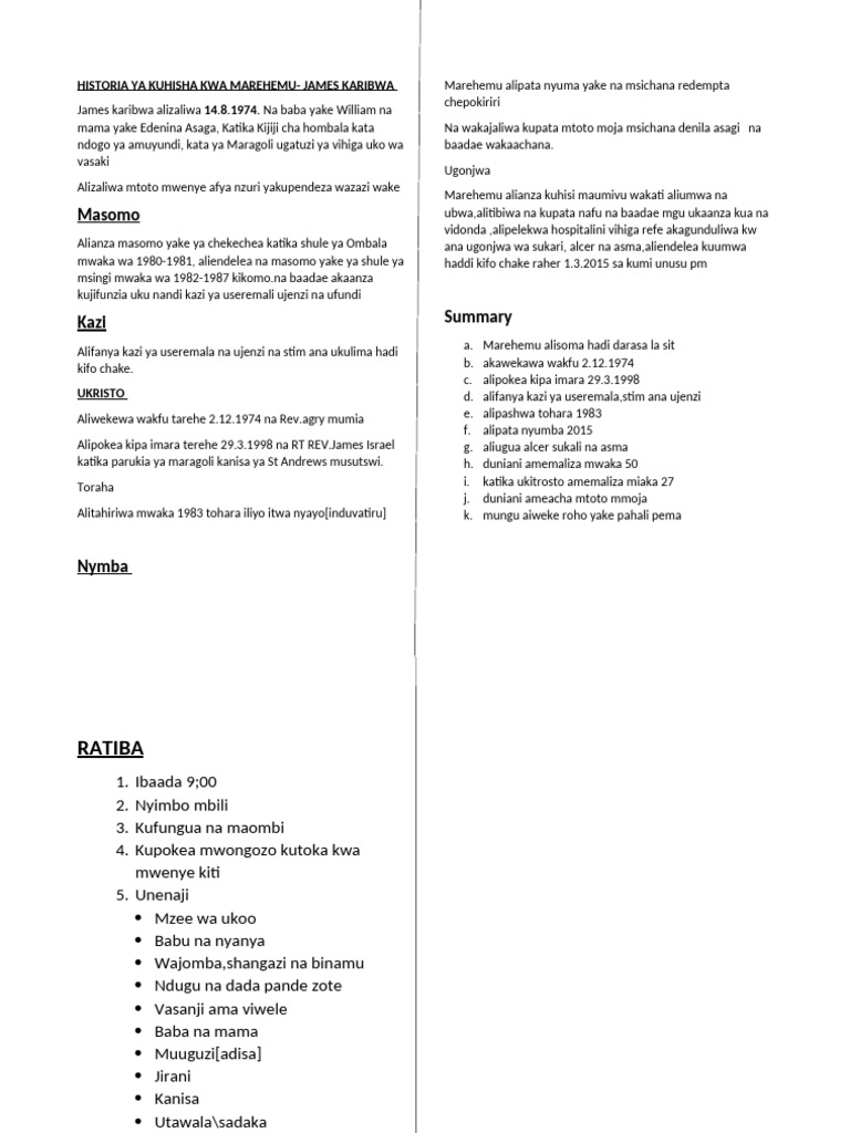 Historia Ya Kuhisha Kwa Marehemu | PDF