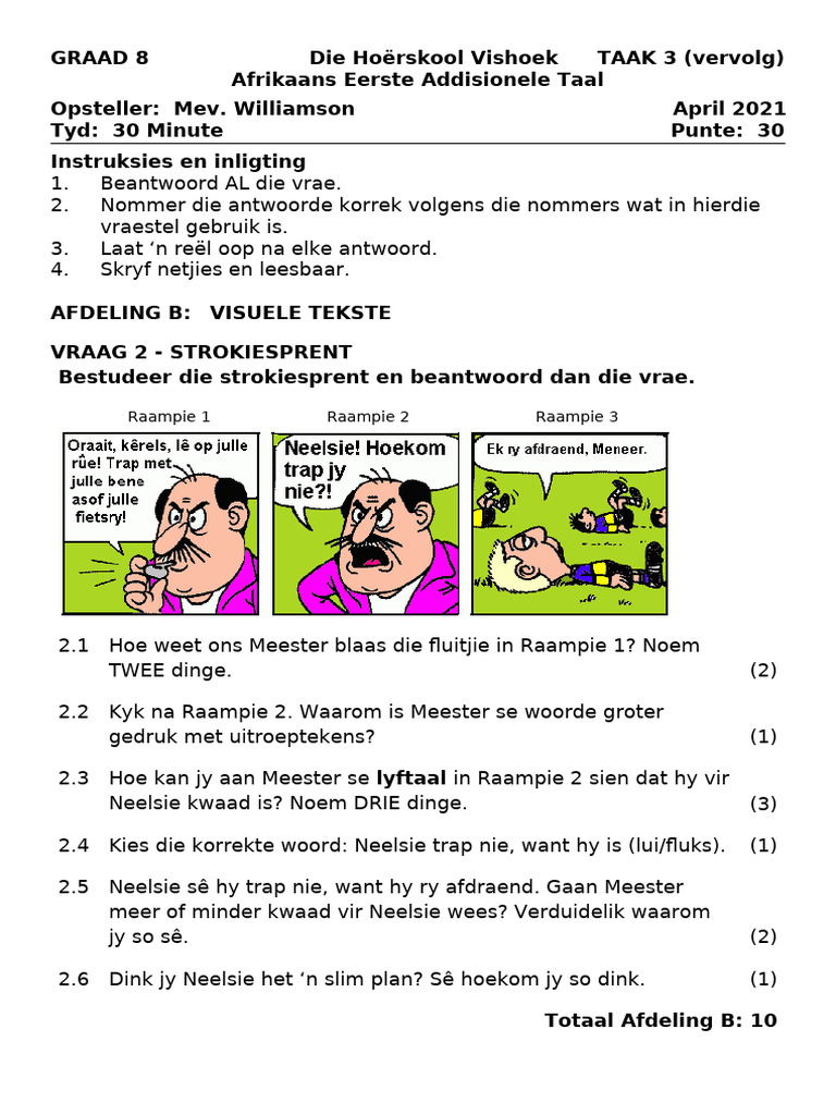 2021 Graad 8 Taak 3 Taal | PDF