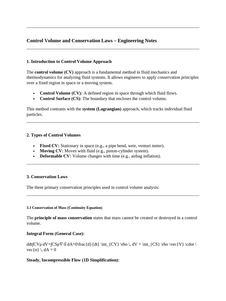 Control Volume and Conservation Laws | PDF | Fluid Dynamics | Gases