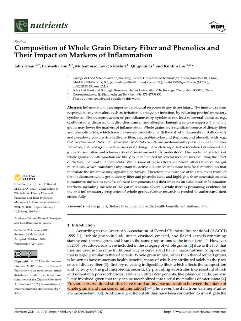 Dietary Fiber An Inflammatory Marker | PDF | Dietary Fiber | Diet & Nutrition