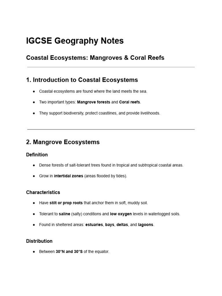 Coastal Ecosystems - Mangroves & Coral Reefs | PDF | Coral Reef | Coast