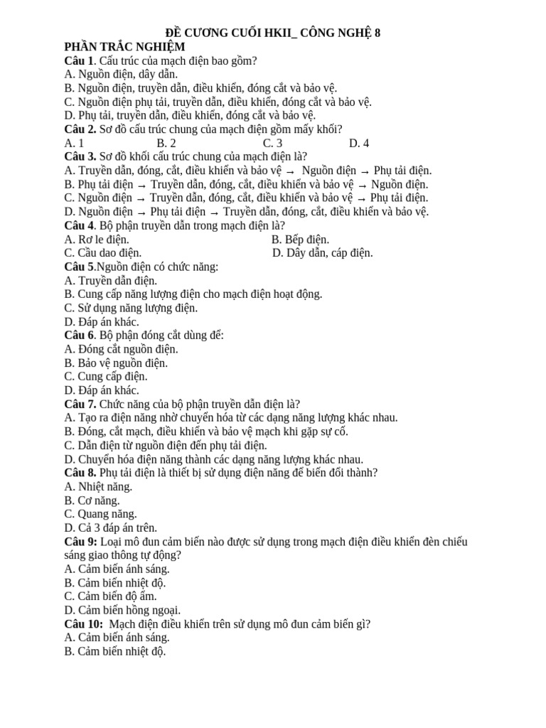 ĐỀ CƯƠNG CUỐI CN8 HKII | PDF