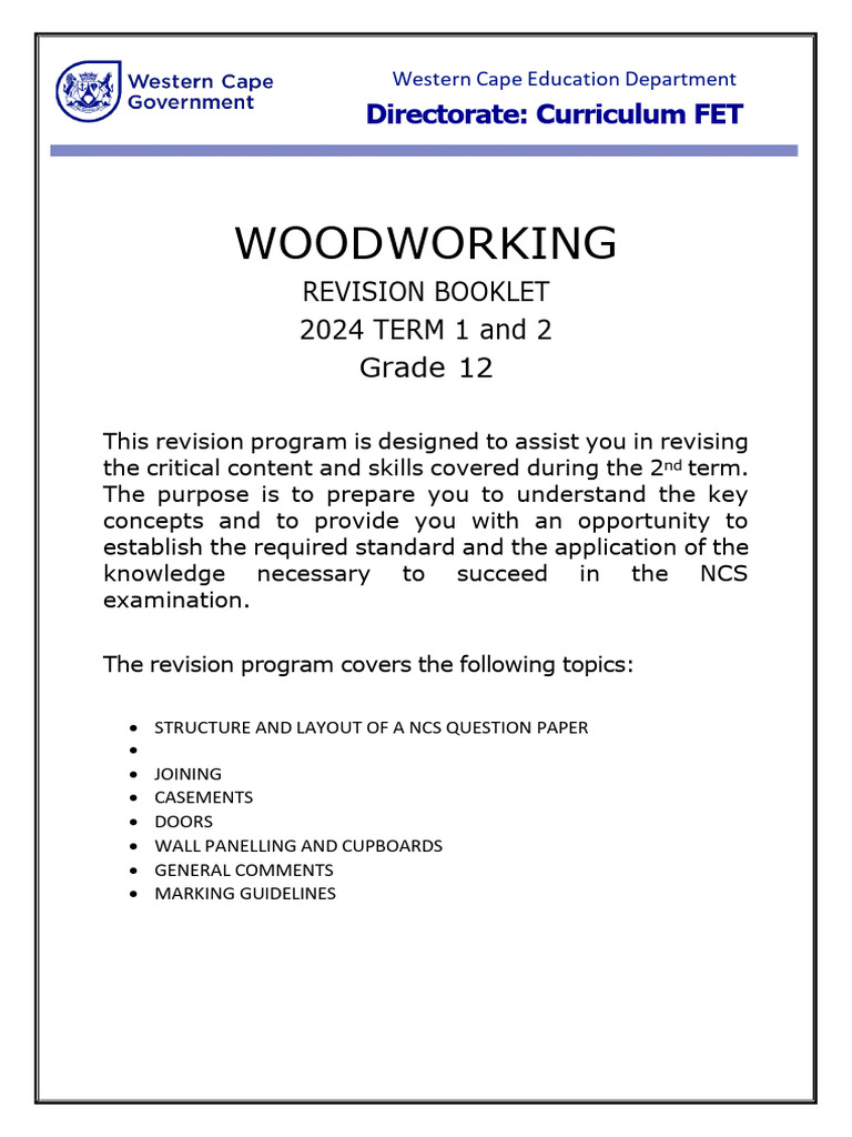 GR 12 Revision Booklet Woodwork Term 1and 2 2024 | PDF | Door | Window