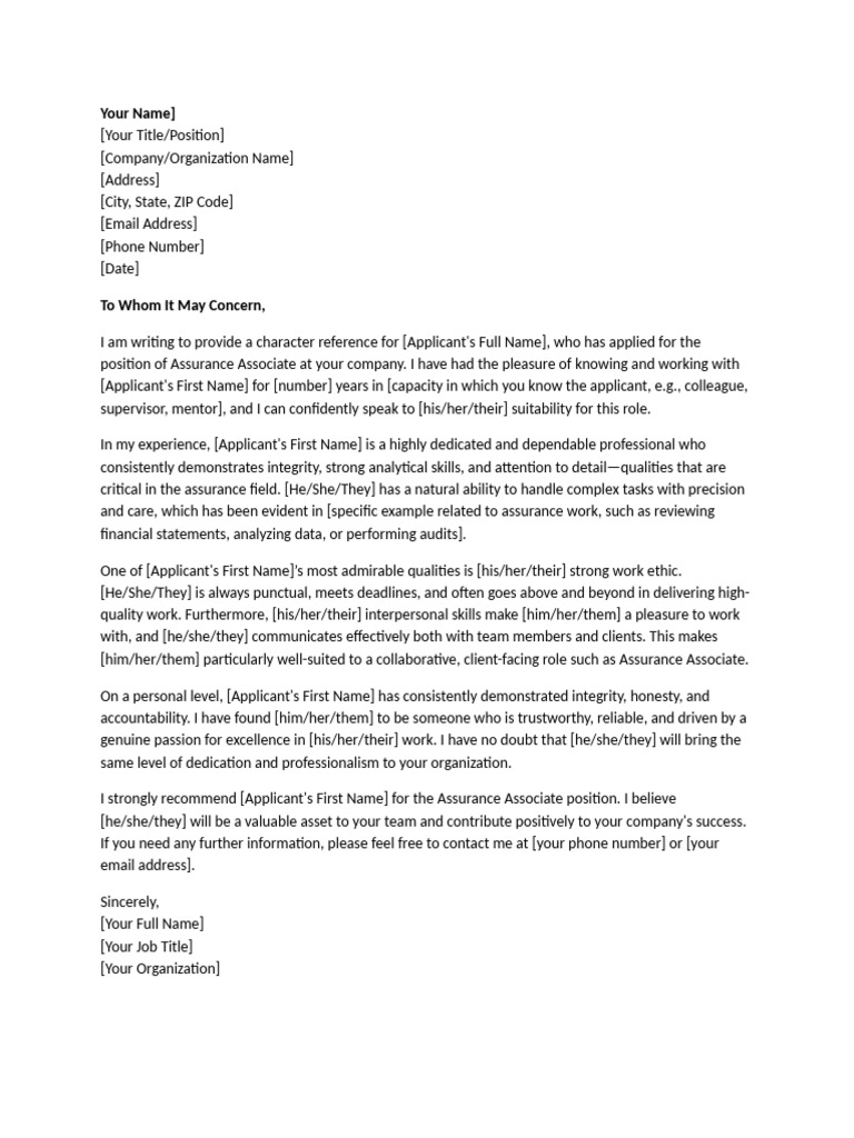 Sample Character Reference Letter | PDF