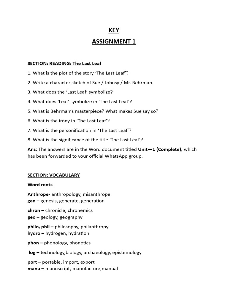 English Assignment 1 23-24 With Answers | PDF | Grammar | Language Mechanics